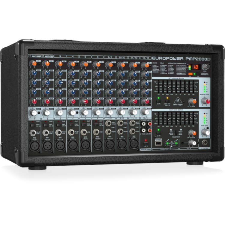 Behringer PMP2000D 2000-Watt 14-Channel Powered Mixer with Klark Teknik ...