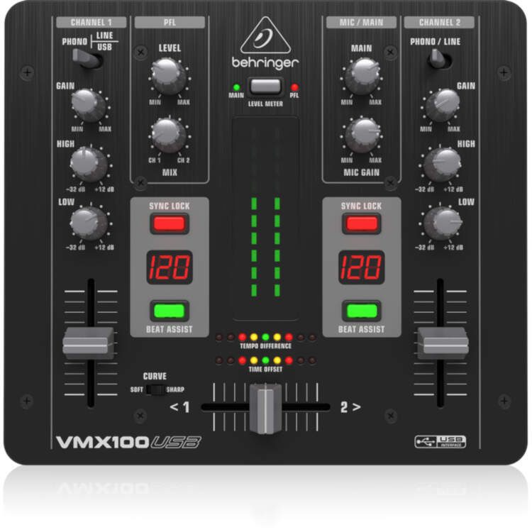 Behringer PRO MIXER VMX100USB Professional 2-Channel DJ Mixer with USB ...