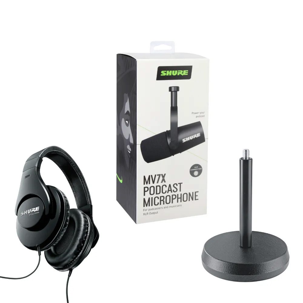 Shure MV7X XLR Podcast Streaming Microphone with Shure SRH240A ...